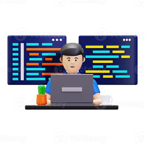 3d Programming Developer Working On Project Illustration 50980771 Png