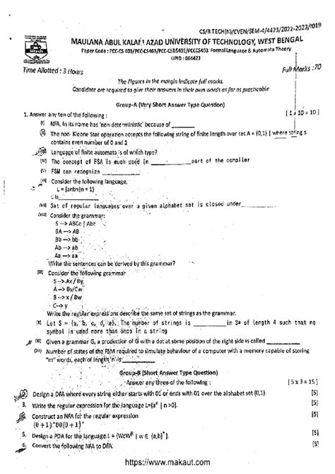 Btech Pcc Cse 4 Sem Formal Language And Automata Theory Pcc Cse 403