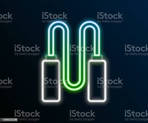 검은 색 배경에 고립 된 빛나는 네온 라인 점프 로프 아이콘 로프건너뛰기 스포츠 장비 다채로운 개요 개념 벡터 건강한 생활방식에 대한 스톡 벡터 아트 및 기타 이미지