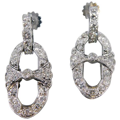 Art Deco 160 Carat Diamond Solitaire Drop Earrings For Sale At 1stdibs