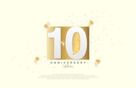 우아한 금색 종이에 숫자가 있는 10주년 축하 포스터 배너 축하 인사말을 위한 프리미엄 벡터 프리미엄 벡터