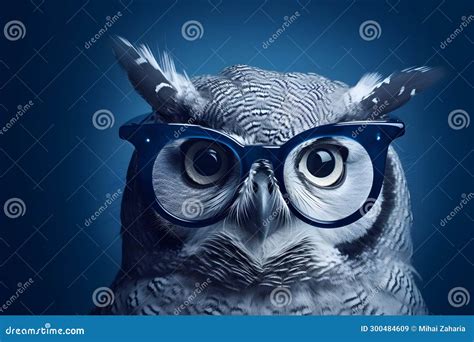 Curious Owl With Sophisticated Reading Glasses Portrait Generative Ai Illustration Stock