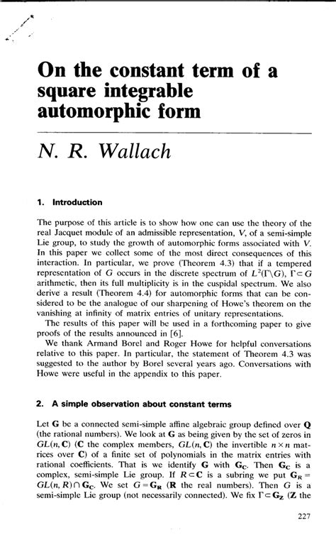 Pdf On The Constant Term Of A Square Integrable Automorphic Form