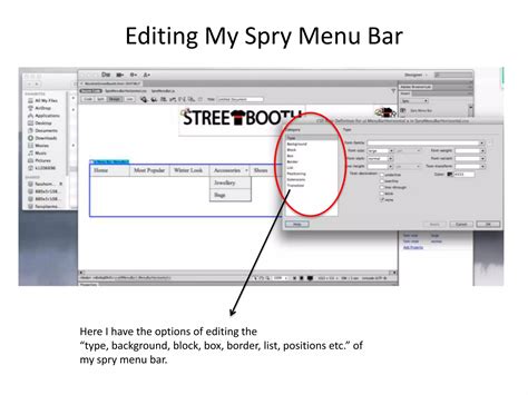 Spry Menu Bar Editing Process Ppt