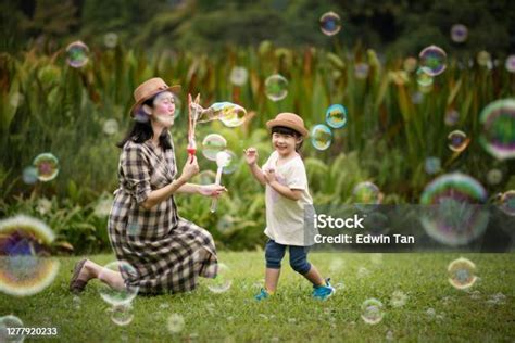 아시아 중국 임신 아름다운 여자 불기 거품 와 그녀의 딸 에 공공 공원 즐기는 결합 시간 비누방울 막대에 대한 스톡 사진 및 기타 이미지 비누방울 막대 지속 가능한