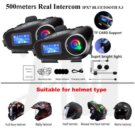 Motorcycle Intercome Helmet Bluetooth5 3 Wireless Headset Intercommunicador LCD Display FM Radio