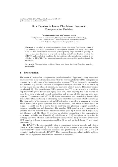 Pdf On A Paradox In Linear Plus Linear Fractional Transportation Problem