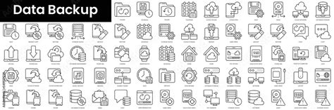 Set Of Outline Data Backup Icons Minimalist Thin Linear Web Icon Set Vector Illustration