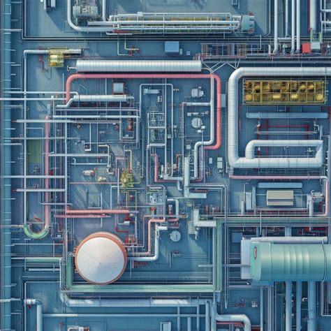 Industrial Pipeline System Layout With Complex Network Of Pipes Stock