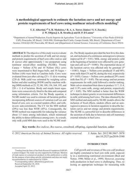 Pdf A Methodological Approach To Estimate The Lactation Curve And Net Energy And Protein