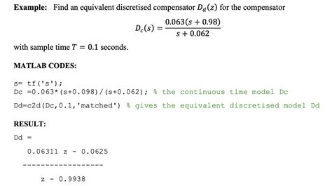 Solved Example Find An Equivalent Discretised Compensator Chegg