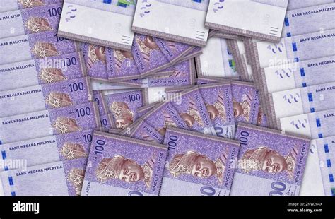 Malaysia Ringgit Banknotes In A Cash Fan Mosaic Pattern Malaysian 100