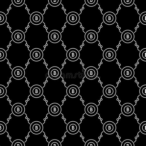 Circle With Bitcoin Sign Vector Crypto Currency Linear Dark Seamless Pattern Stock Vector