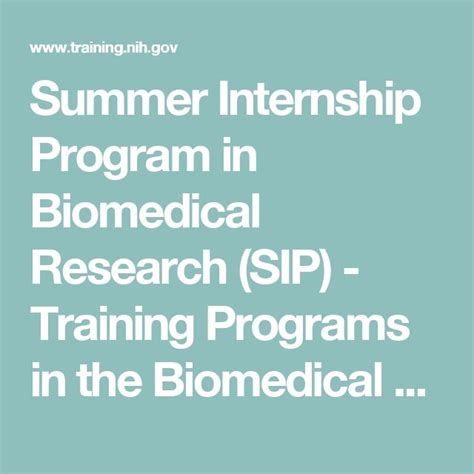 Summer Internship Program In Biomedical Research Sip Training