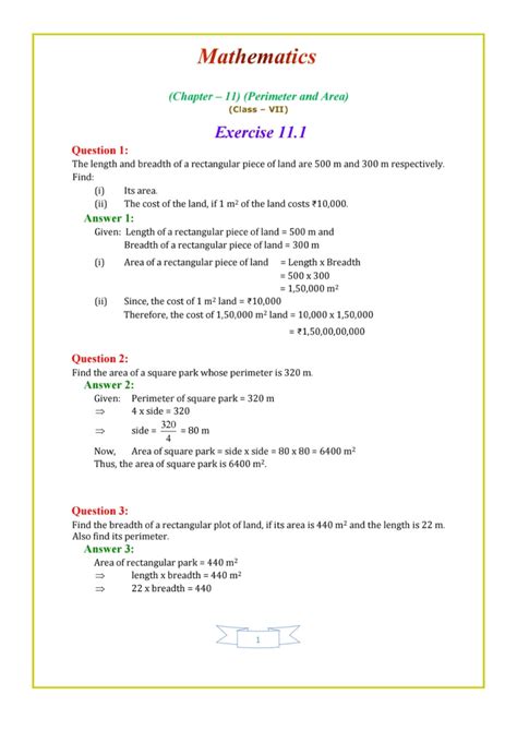 Area And Perimeter Class 7th Icsc Board Type 1 Notes LearnPick India