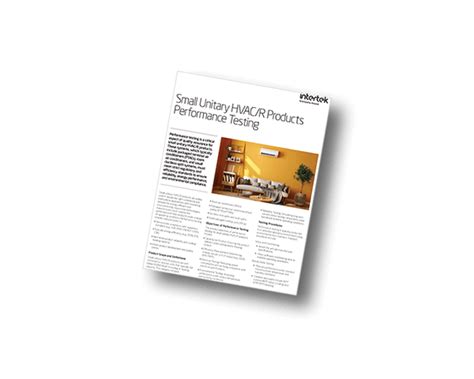 Small Unitary Hvac R Performance Testing Fact Sheet