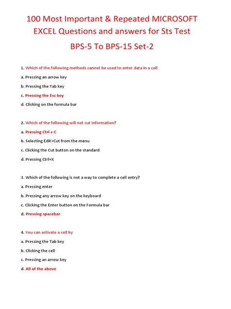 100 Top Microsoft Excel Questions With Answers Set 2 Pdf Microsoft Excel Spreadsheet