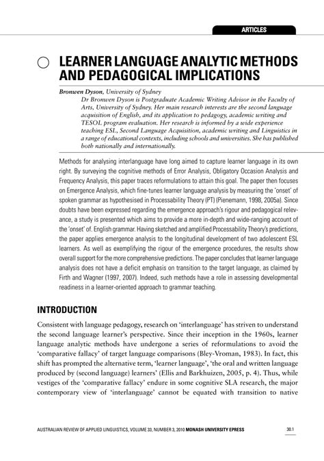 Pdf Learner Language Analytic Methods And Pedagogical Implications