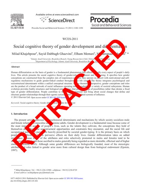 Pdf Retracted Social Cognitive Theory Of Gender Development And