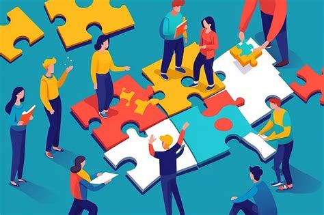 Premium Photo Young People Collect Multicolor Puzzle Vector Flat Illustration Development