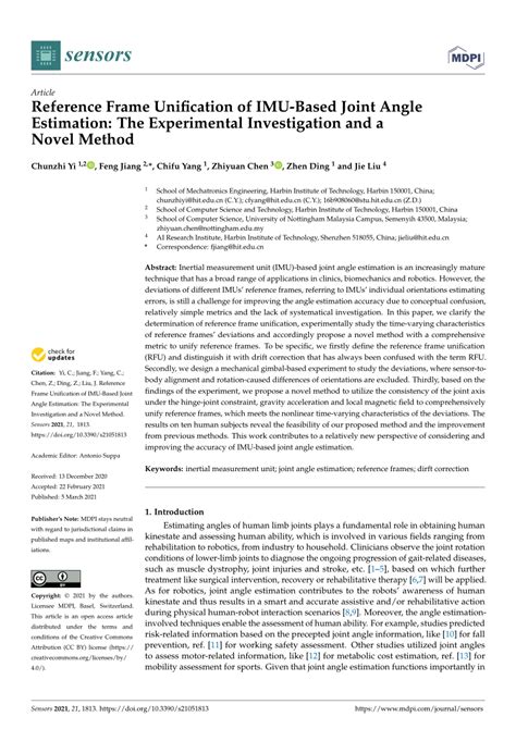 Pdf Reference Frame Unification Of Imu Based Joint Angle Estimation The Experimental