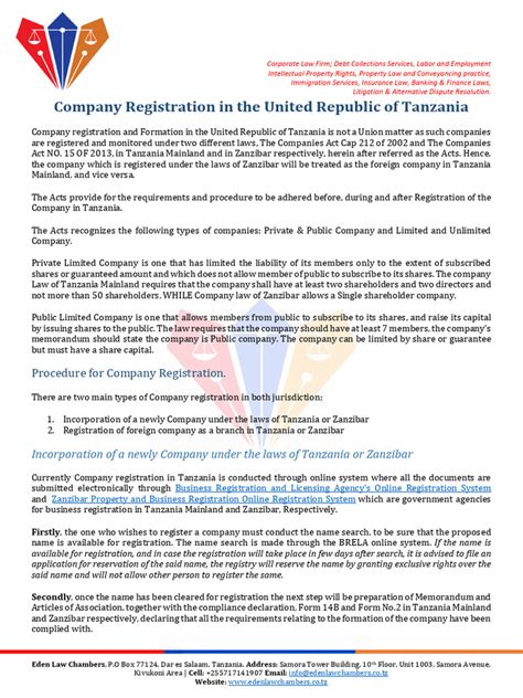 Company Registration In Tanzania Guide Pdf Corporate Law Tanzania
