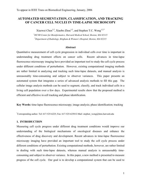Pdf Automated Segmentation Classification And Tracking Of Cancer Cell Nuclei In Time Lapse