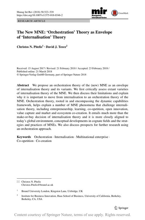 The New Mne ‘orchestration Theory As Envelope Of ‘internalisation Theory Request Pdf