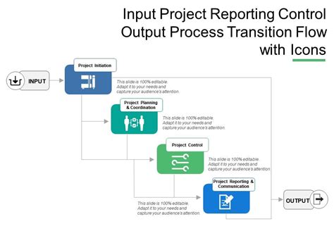 input project reporting control output process transition flow with icons powerpoint templates