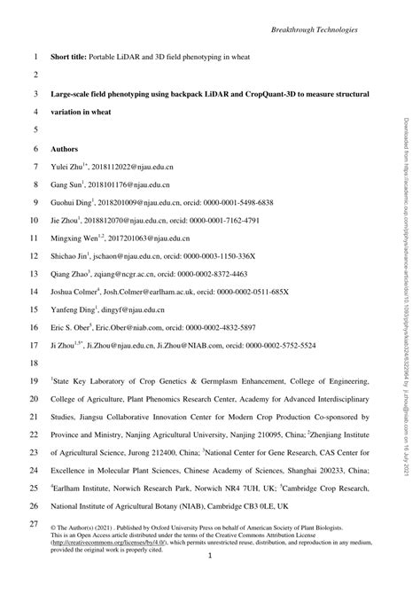 Pdf Large Scale Field Phenotyping Using Backpack Lidar And Cropquant