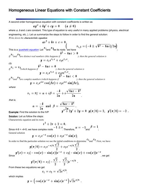 Homogeneous Linear Equations With Constant Coefficients