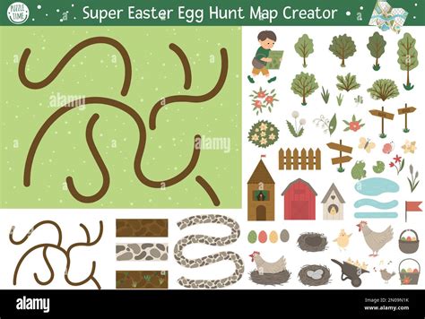 Easter Egg Hunt Map Creator Set Of Flat Cartoon Elements For Easter Egg Hunt Map Creator Set Of Flat Cartoon Elements For