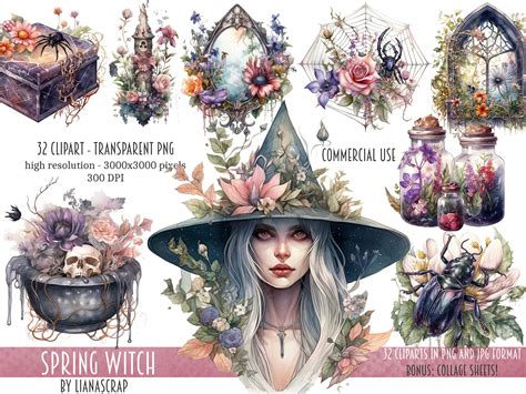 Spring Witch Clipart Png Set 32 Witch Clipart Magic Etsy Australia