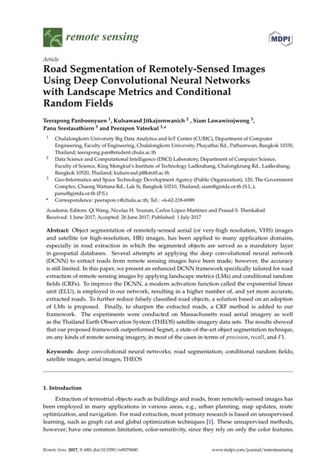 PDF Road Segmentation Of Remotely Sensed Images Using Deep Convolutional Neural Networks With