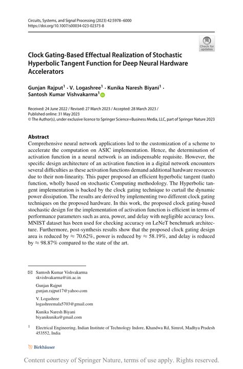 Clock Gating Based Effectual Realization Of Stochastic Hyperbolic