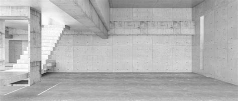 현대 콘크리트 방 공간 바닥 벽 및 계단은 콘크리트 구조물입니다 벽 배경이 있는 빈 방 지상의 빛과 그림자 개념 산업 공간 및 창고 구조 3d 렌더링 0명에 대한 스톡 사진