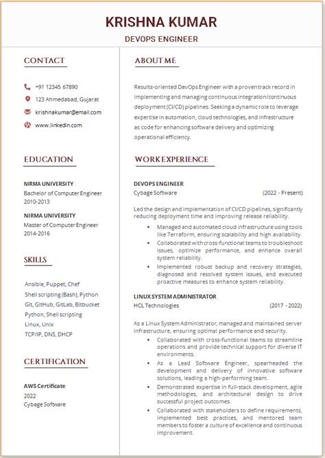 Dev Ops Engineer Best Resume Format