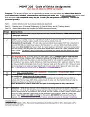 INDIVIDUAL ASSIGNMENT CODE OF ETHICS ASSIGNMENT CODE OF ETHICS SPRING 2022 Pdf MGMT 226