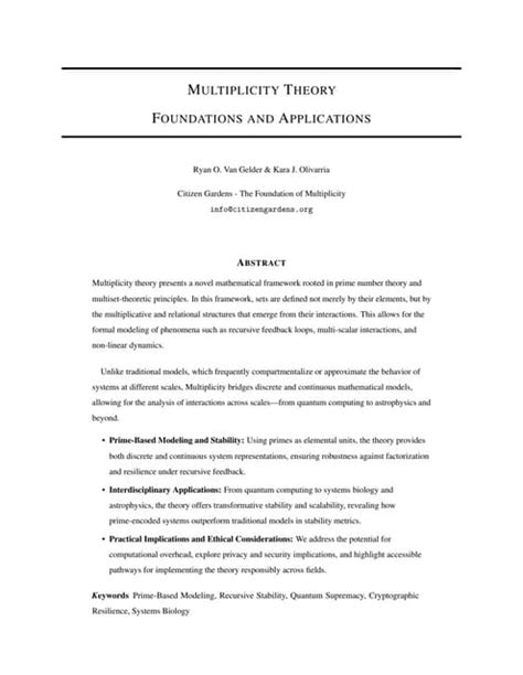 Multiplicity Theory Foundations And Applications Pdf