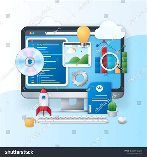software development banner monitor programming window stock vector