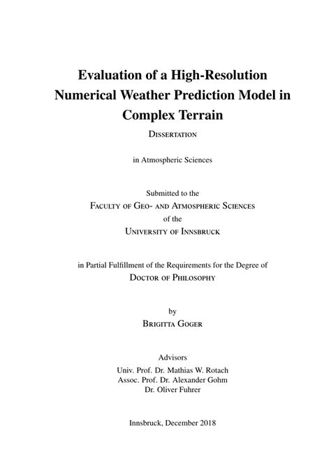 Pdf Evaluation Of A High Resolution Numerical Weather Prediction Model In Complex Terrain