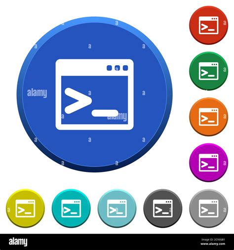 Command Prompt Round Color Beveled Buttons With Smooth Surfaces And Flat White Icons Stock