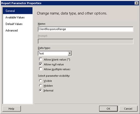 Reporting Services In Ssrs How Does An Internal Parameter Differ From A Hidden Parameter