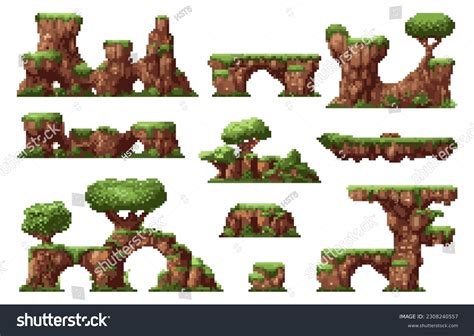 Pixel Art Game Grass Platforms Pixelated Stock Vector Royalty Free