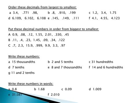 Decimals Ordering Naming Sequencing PPT