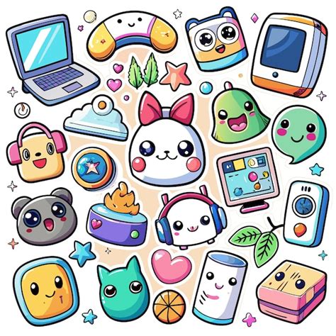 A Colorful Collage Of Cute Animated Objects And Characters Premium Ai
