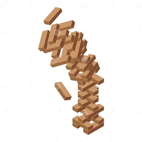 Wooden Block Tower Is Collapsing With Blocks Falling Down Stock