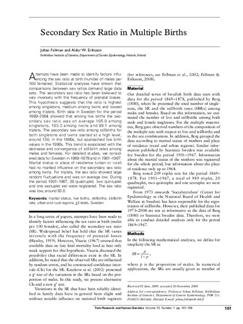 Pdf Secondary Sex Ratio In Multiple Births