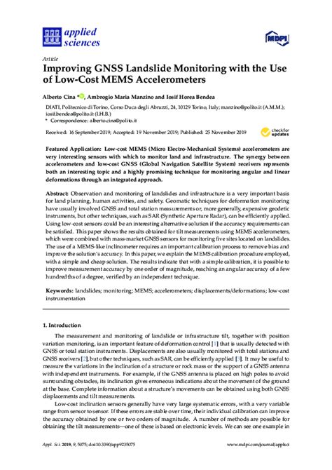 Pdf Improving Gnss Landslide Monitoring With The Use Of Low Cost Mems Accelerometers