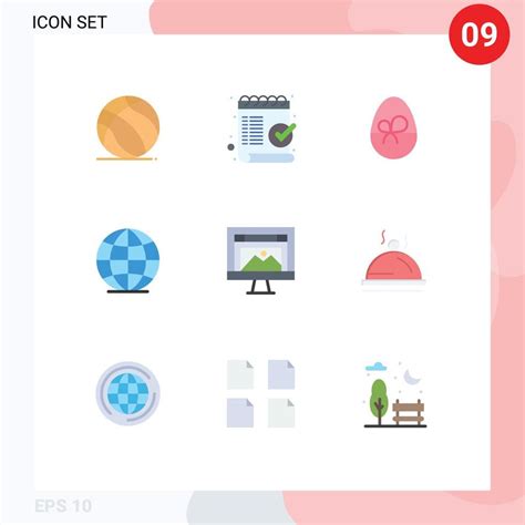 User Interface Pack Of 9 Basic Flat Colors Of Computer World Ok Globe Nature Editable Vector